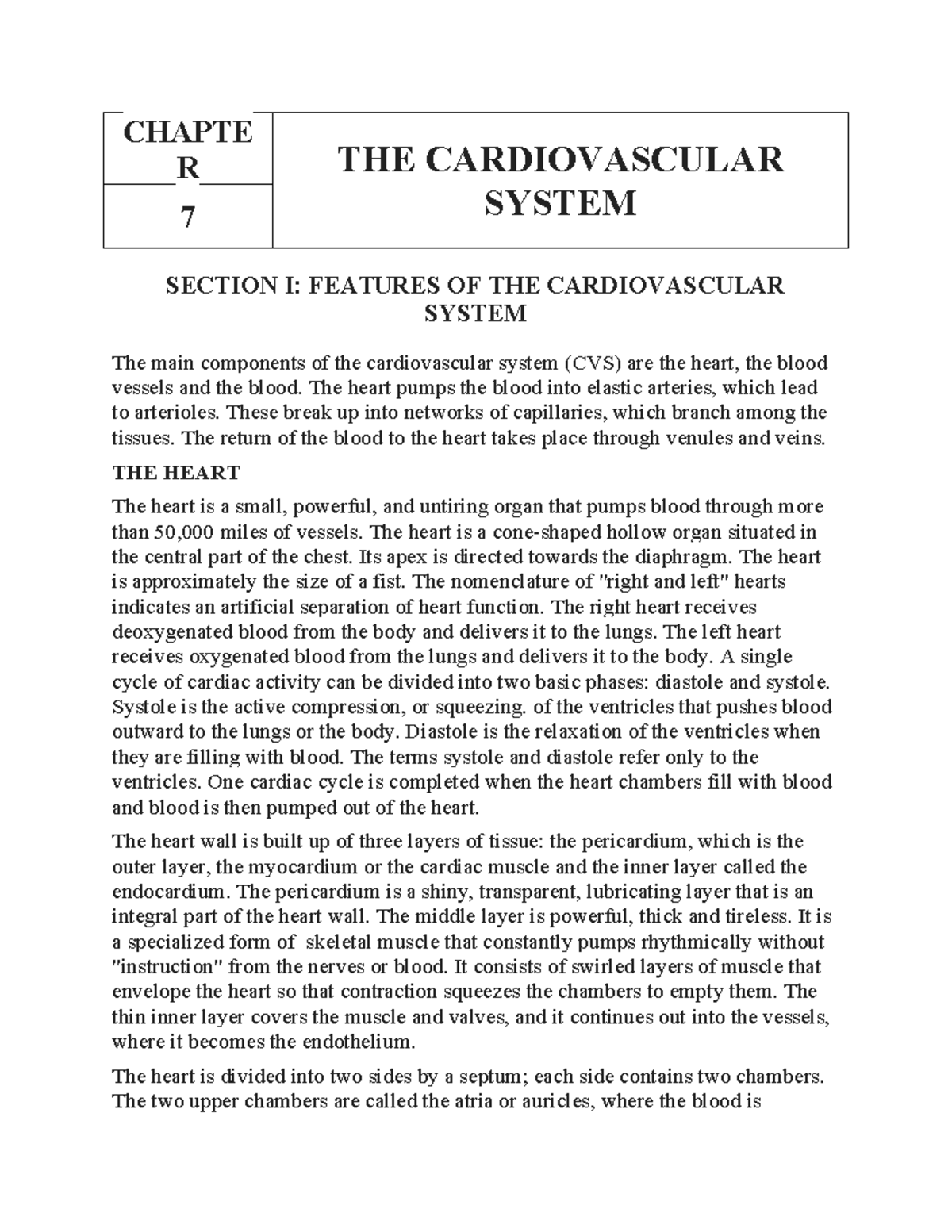 THE Cardiovascular System 7 Section I FE - CHAPTE R THE CARDIOVASCULAR ...