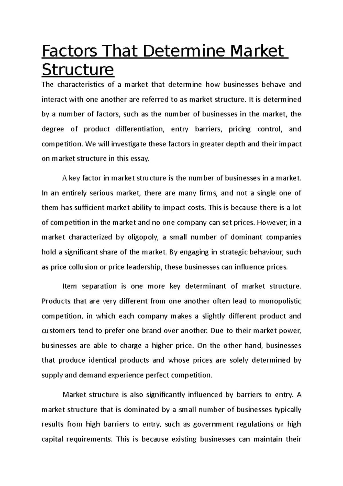 Factors That Determine Market Structure - Factors That Determine Market ...
