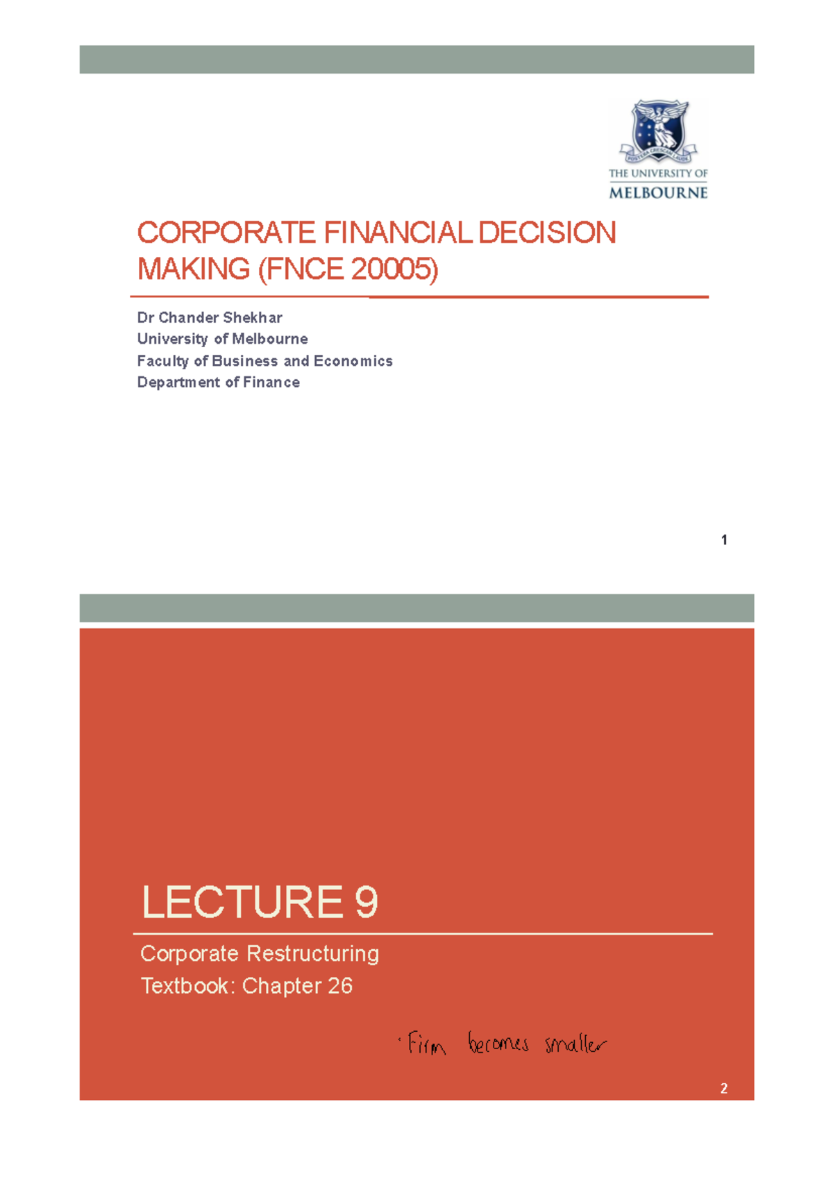 Lec 9 FNCE2000 5 - lecture - CORPORATE FINANCIAL DECISION MAKING (FNCE ...