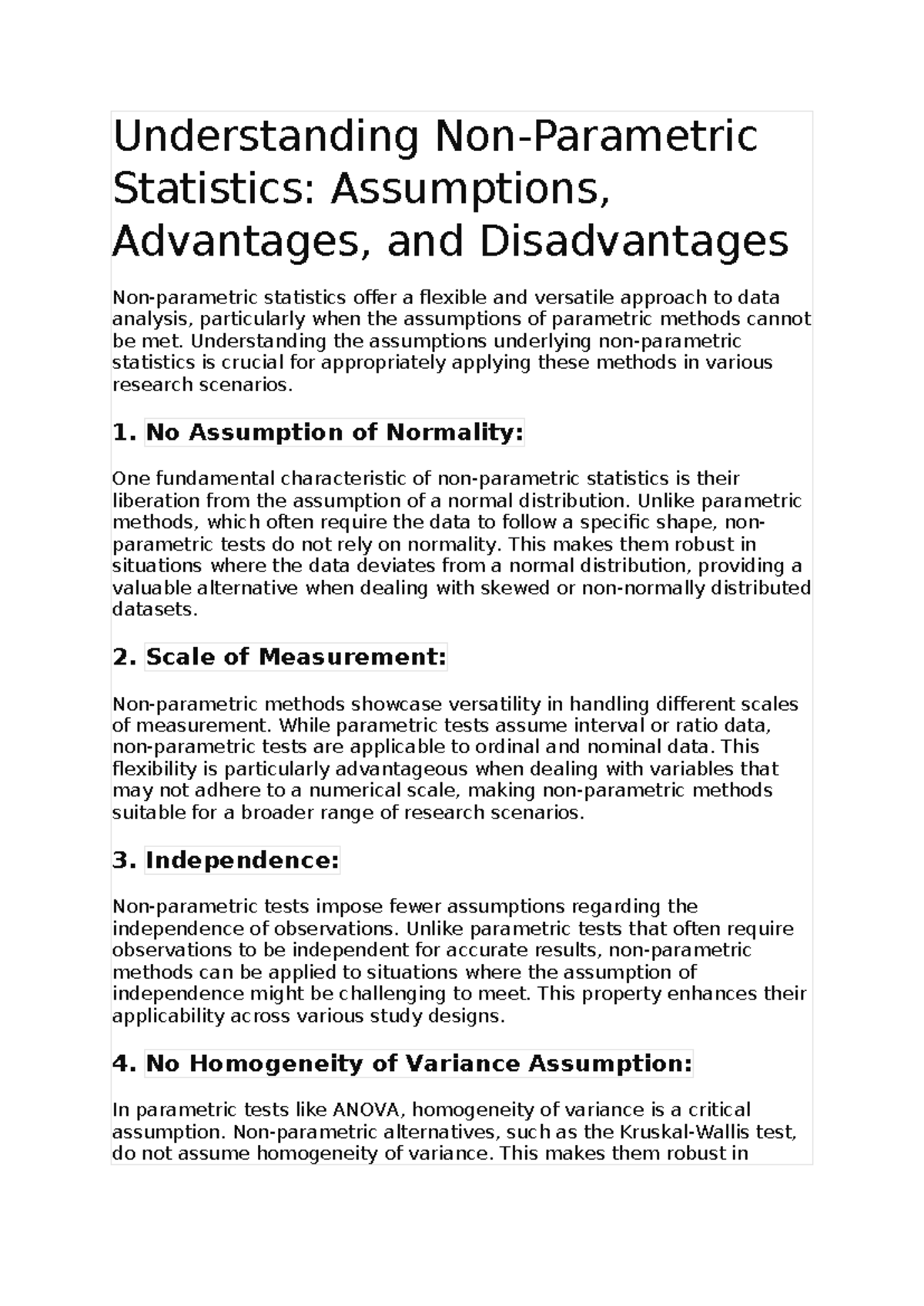 Understanding Non-Parametric Statistics: Assumptions, Advantages, and ...