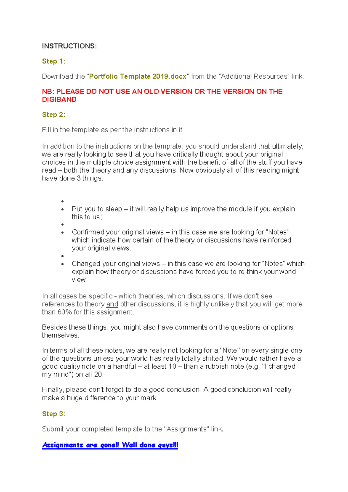 Guidelines FOR Portfolio - INSTRUCTIONS: Step 1: Download the ...