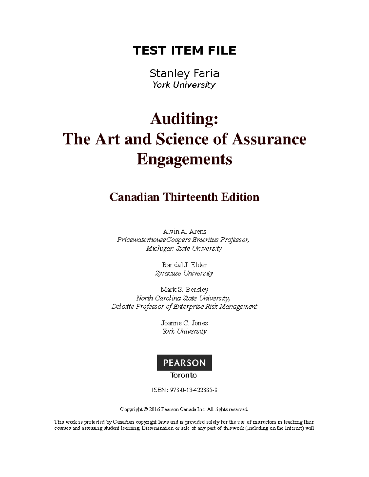 auditing 1 textbook banks - TEST ITEM FILE Stanley Faria York ...