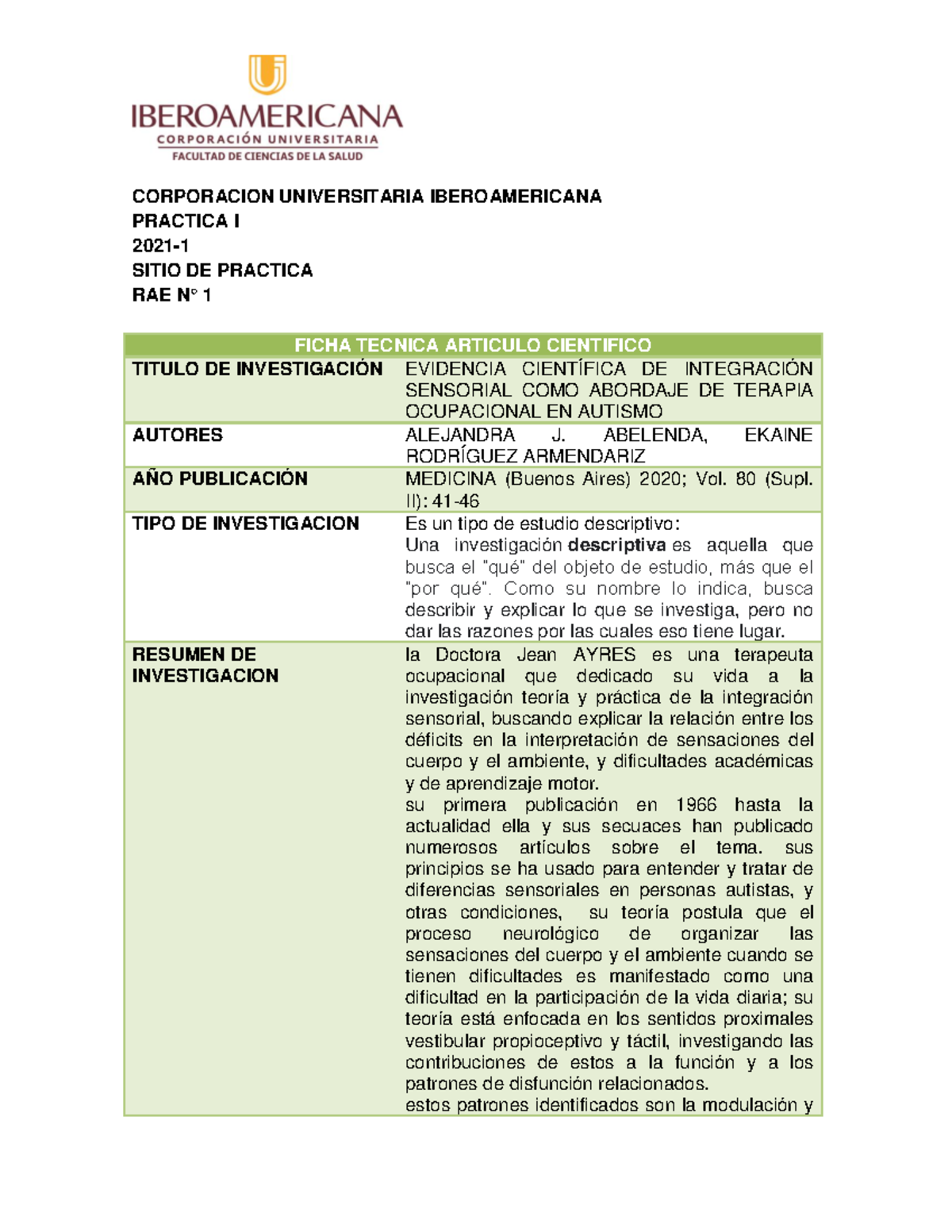 Formato DE RAE (1) (1) - rae - CORPORACION UNIVERSITARIA IBEROAMERICANA PRACTICA I 2021- SITIO ...
