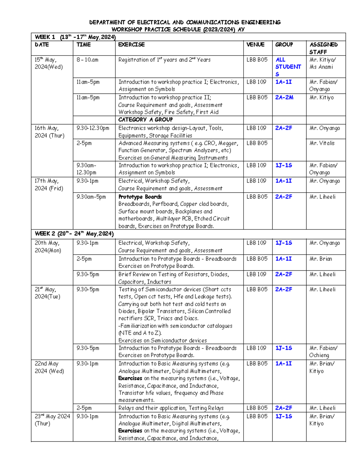 Final ECE Workshop Practice Schedule 2024 - DEPARTMENT OF ELECTRICAL ...