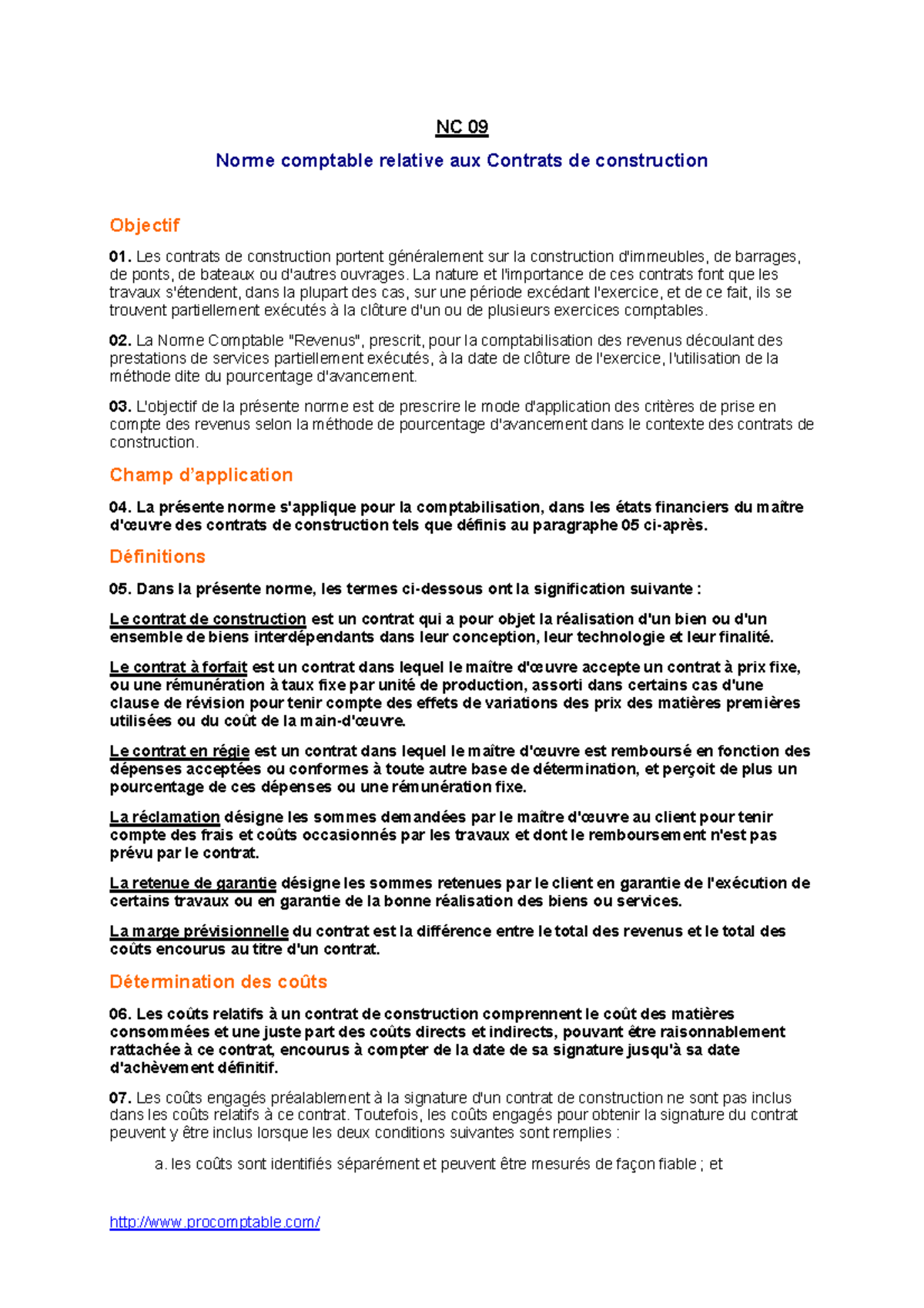 NC09 Contrats de construction - NC 09 Norme comptable relative aux Contrats de construction ...