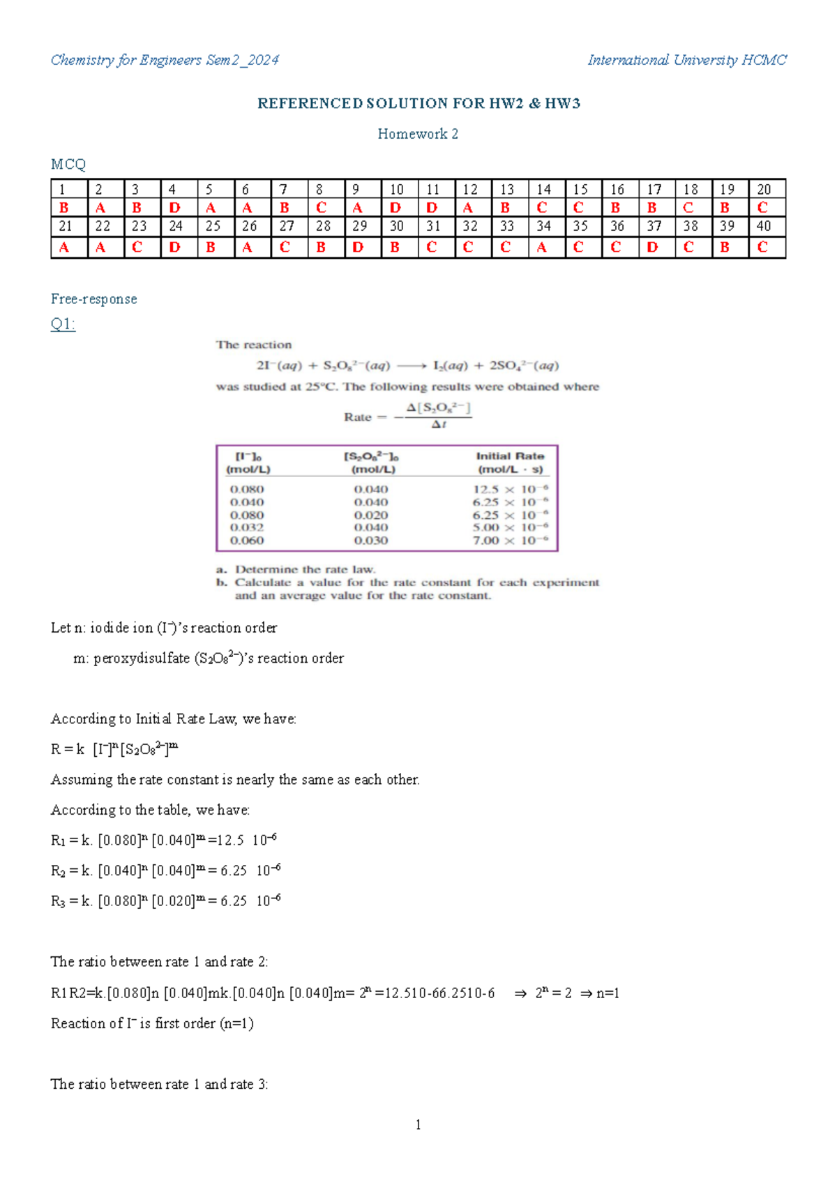 Solution FOR HW2+HW3 - homework - REFERENCED SOLUTION FOR HW2 & HW Homework 2 MCQ 1 2 3 4 5 6 7 ...