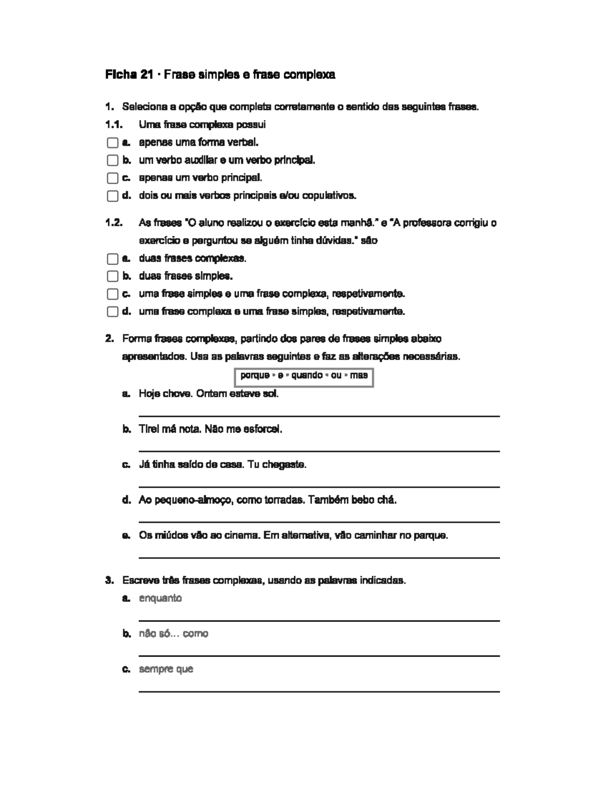 Frases simples e complexas 2 - Português - Studocu