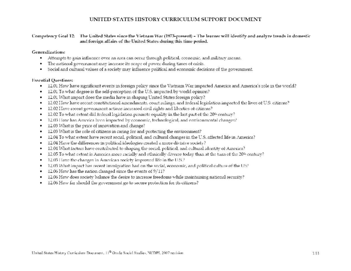 United States History Curriculum Document 14 - HIS 102 - Studocu