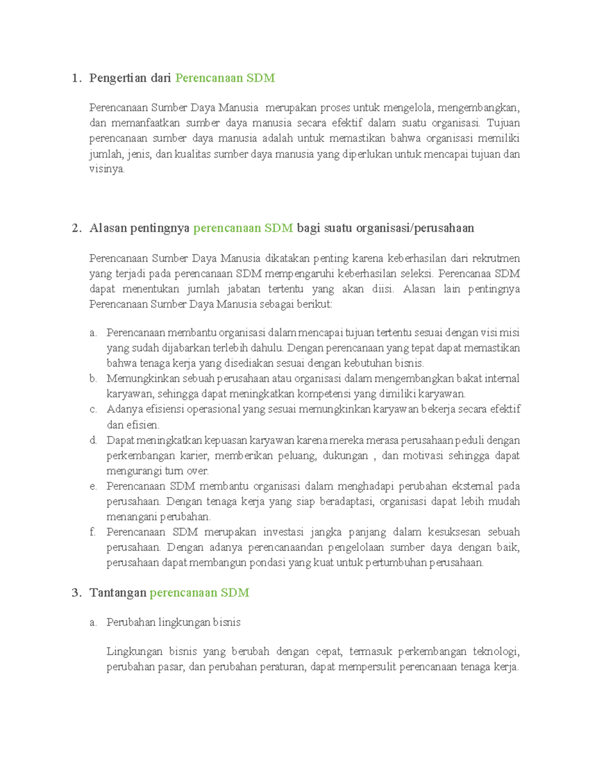 Tugas 1. Manajemen Sumber Daya Manusia - 1. Pengertian dari Perencanaan ...