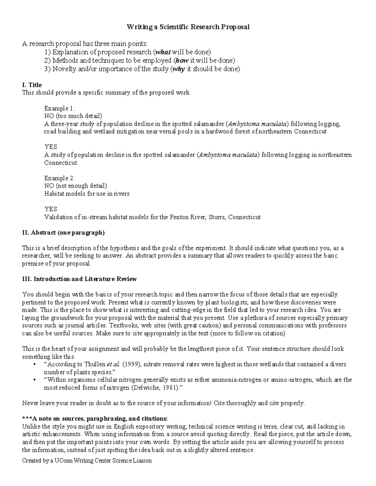 Scientific Research Proposal Template - Created by a UConn Writing ...