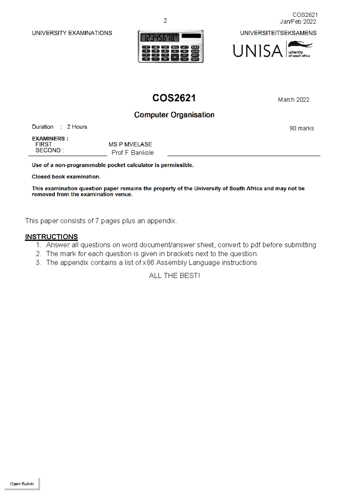 March 2022 - exam papers - 2 Jan/Feb 2022 This paper consists of 7 ...