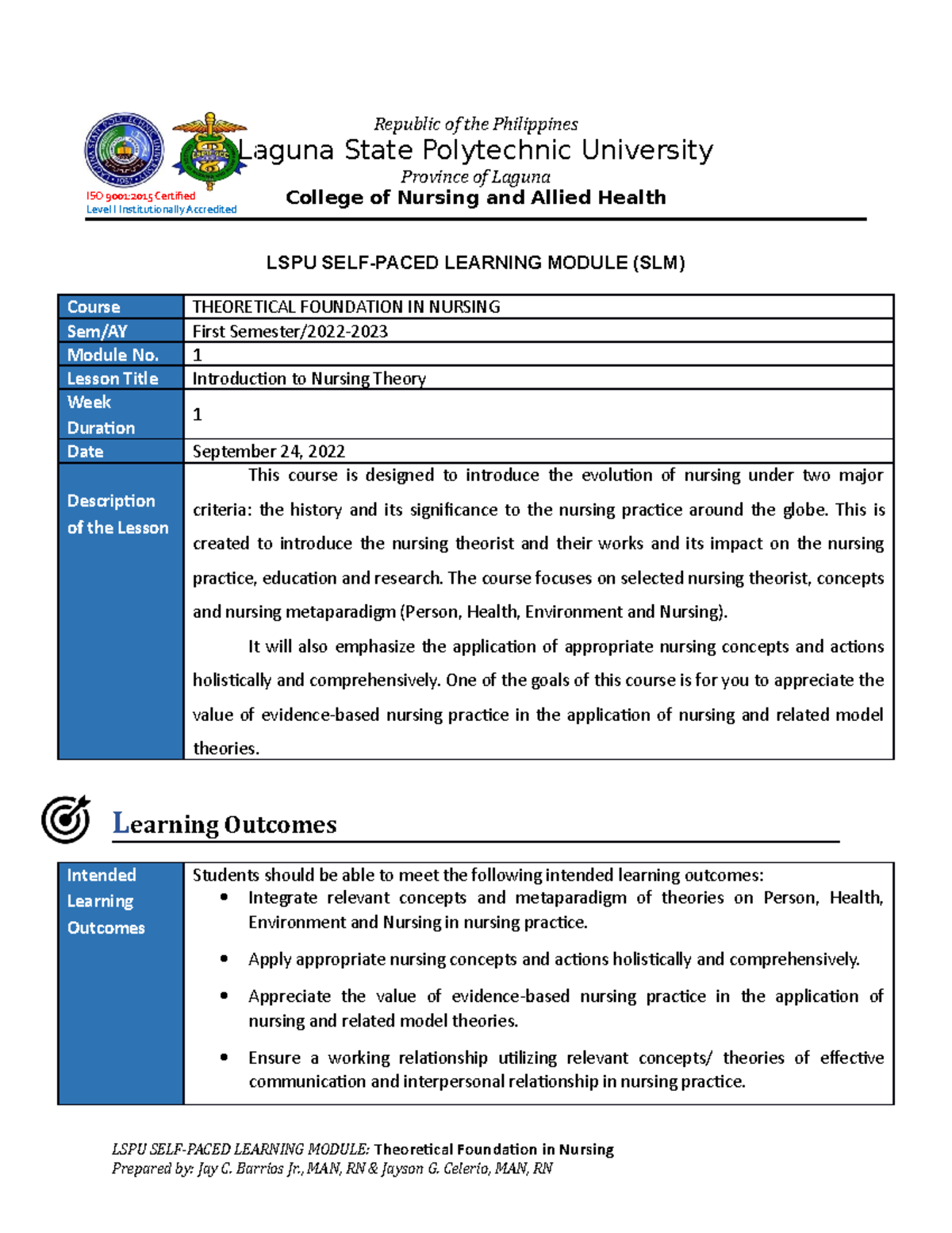 BSN NCM 100 Module 1 2022 2023 - Republic of the Philippines Laguna ...