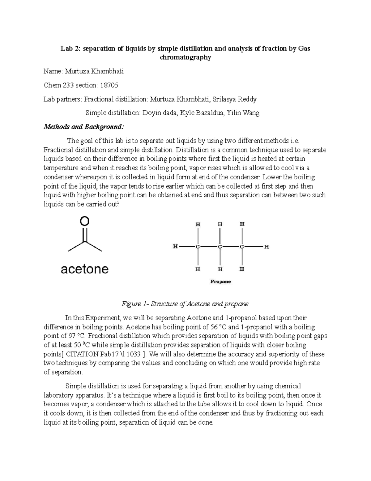 Orgo lab report 2 - Lab 2: separation of liquids by simple distillation ...