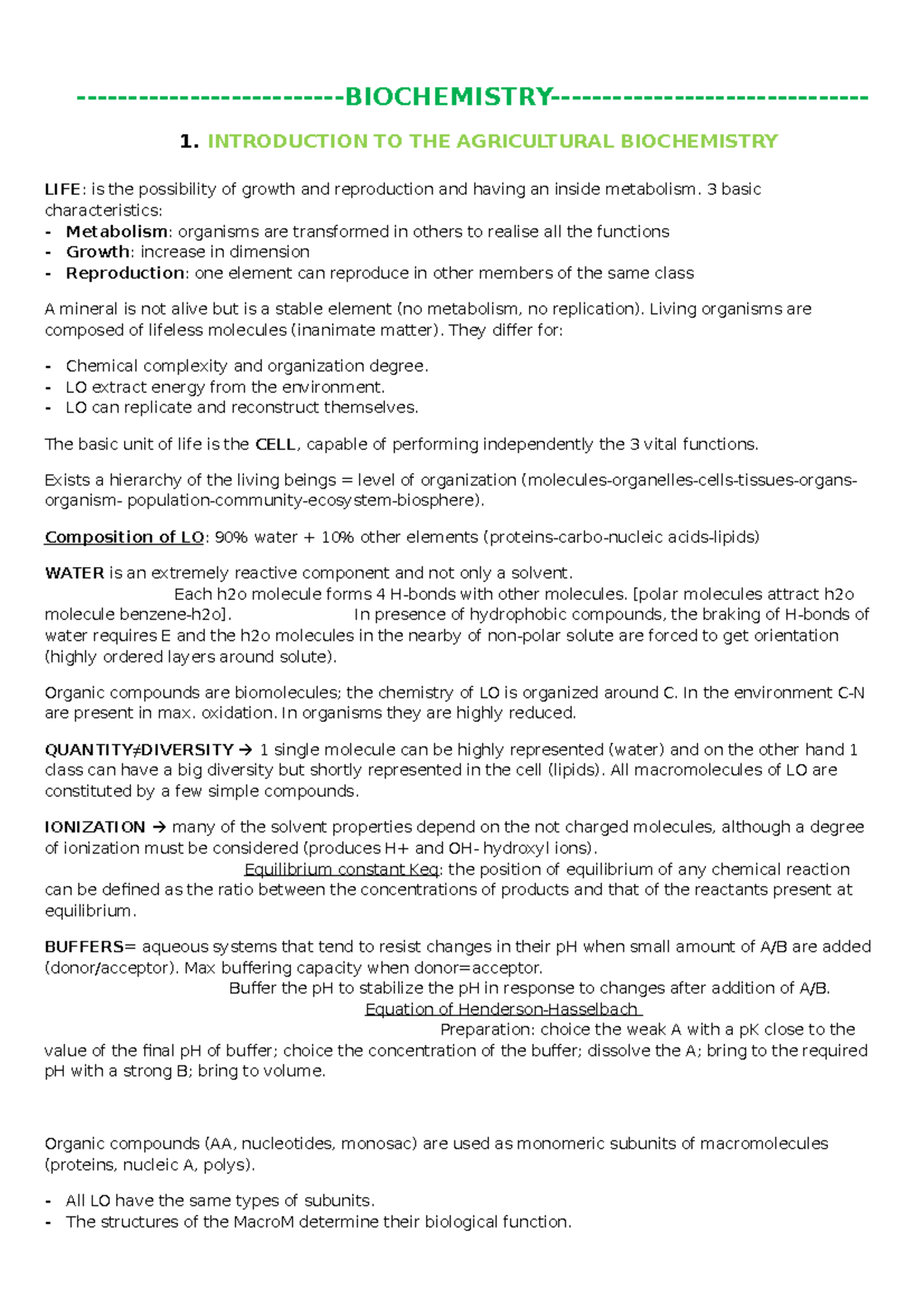 Biochemistry and Physiology of Agricultural plants -BIOCHEMISTRY- 1 TO ...