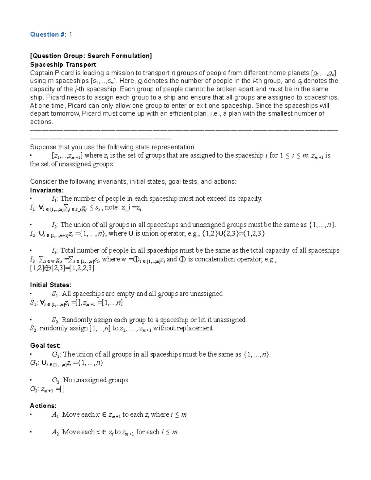 Cs2109s midterm 2023 S2 qns ans sol - Question #: 1 [Question Group: Search Formulation ...