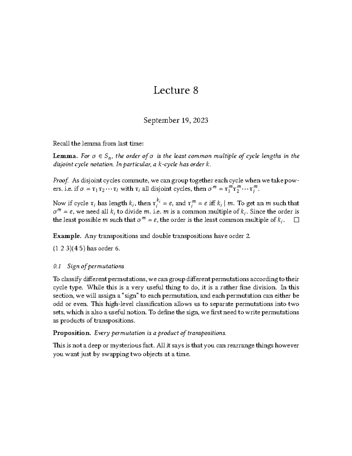 Lecture 8 - Lecture 8 September 19, 2023 Recall the lemma from last ...
