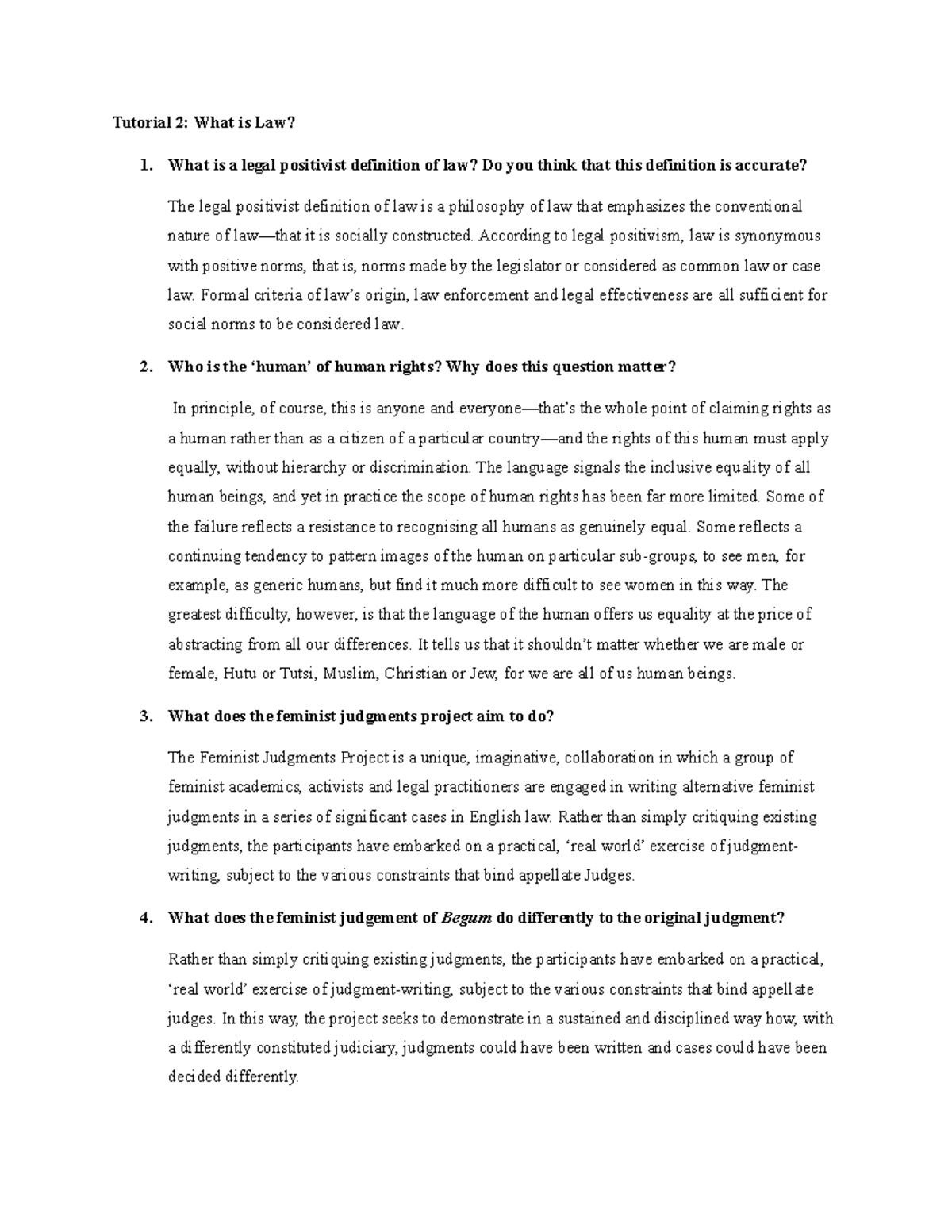 Tutorial 2 - Tutorial 2: What is Law? What is a legal positivist ...