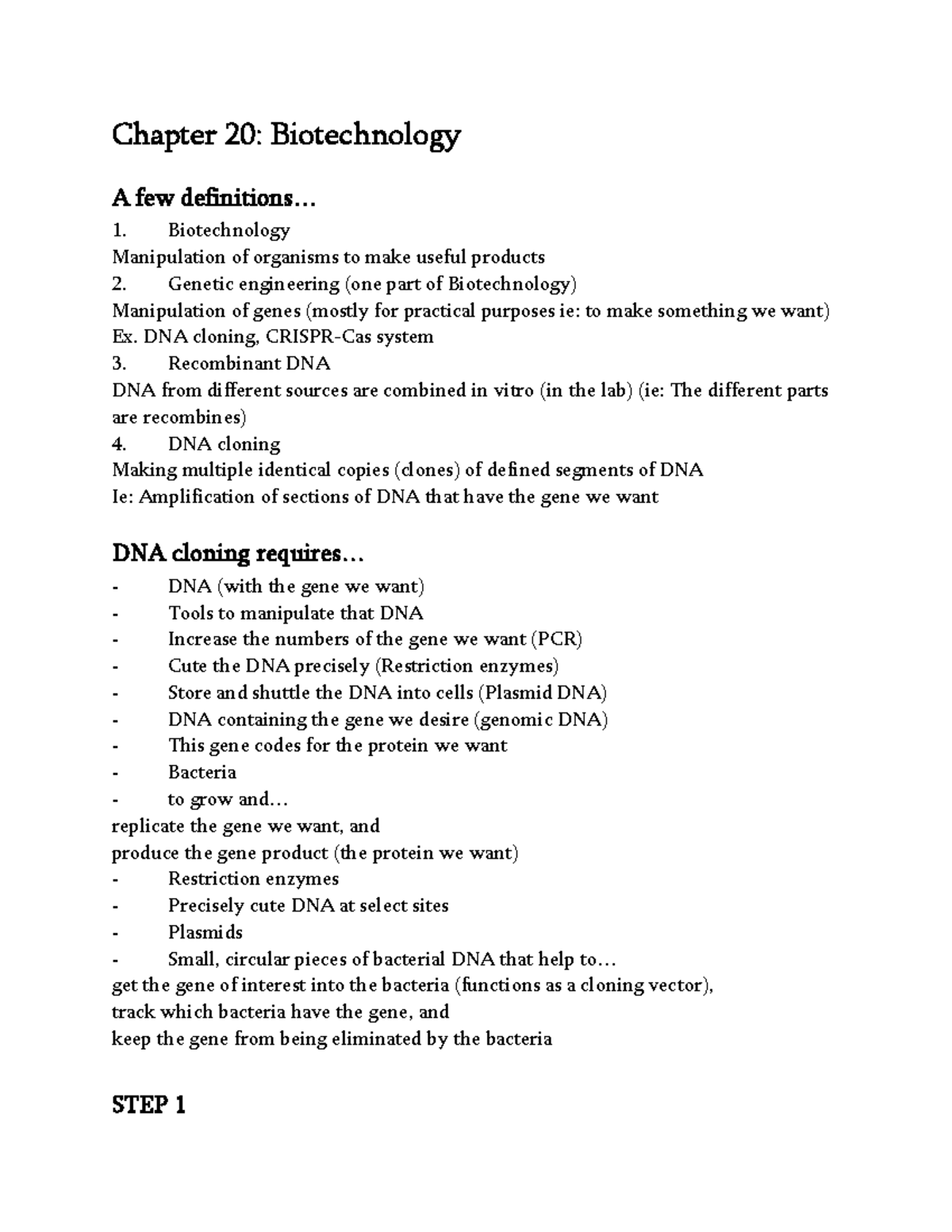 Chapter 20 - Biotechnology - .. Biotechnology Manipulation of organisms ...