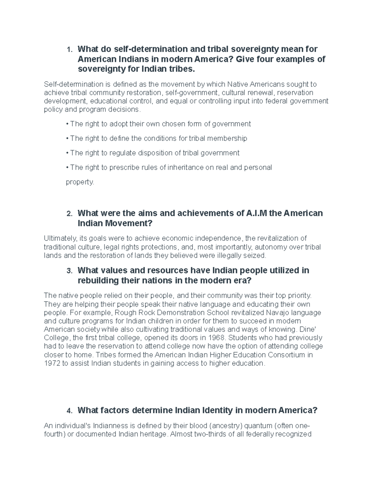 Chapters 9-10-AIS140 - 1. What do self-determination and tribal ...