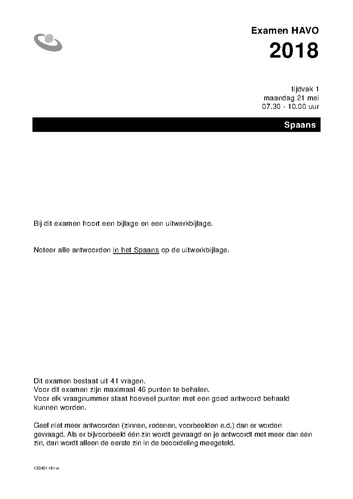 Spaans 2018 - examenopgaven 2 - 130401181-o Examen HAVO 2018 Spaans Bij ...