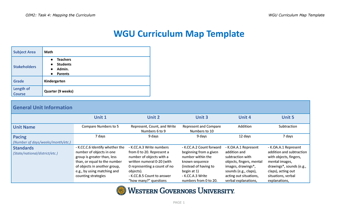 OIM2-Task 4 - OIM2- TASK4 - WGU Curriculum Map Template Subject Area ...