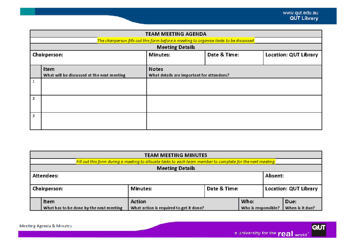 Team Meeting Minutes Template - TEAM MEETING AGENDA The chairperson ...