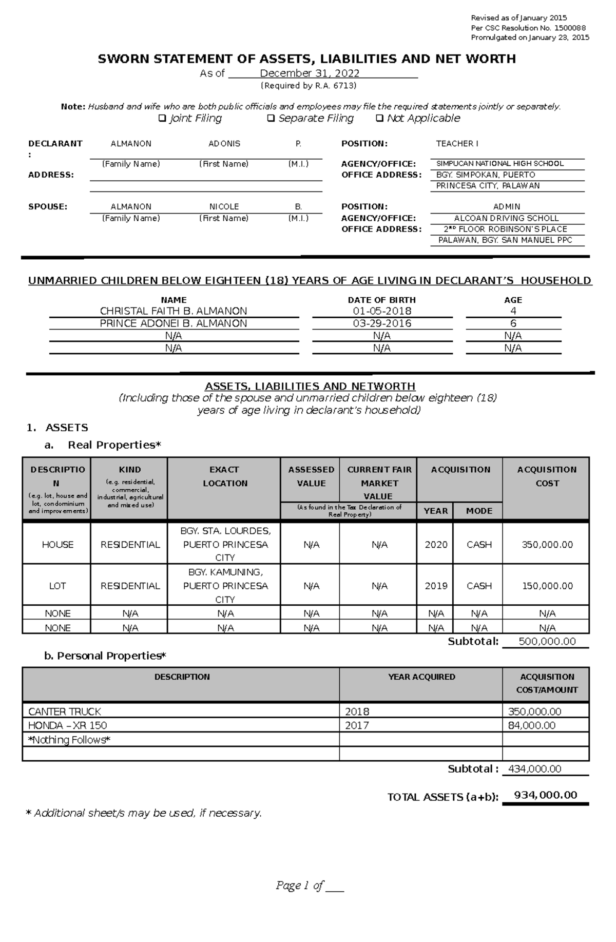 SALN N-blank form - stzfdkkhghf - Revised as of January 2015 Per CSC ...