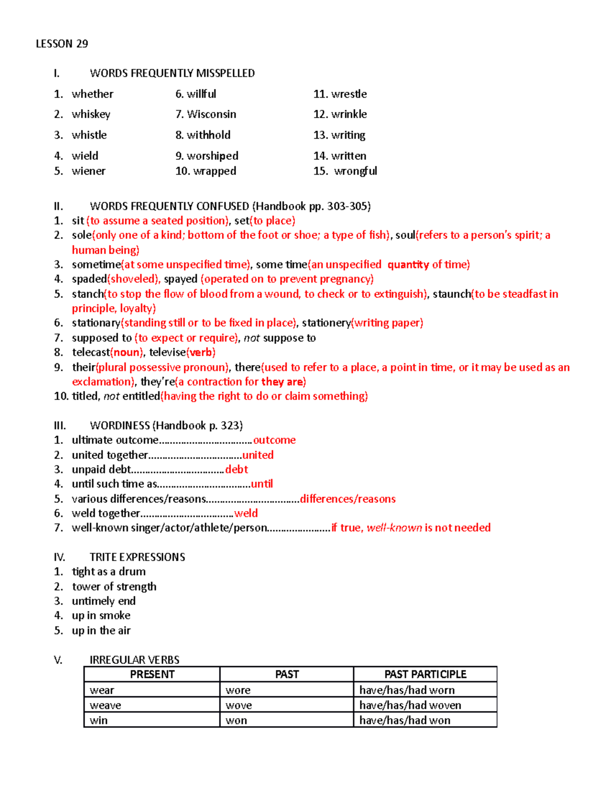 COM 131 - Lesson 29 - Taught by Professor Amy Hitt - LESSON 29 I. WORDS ...