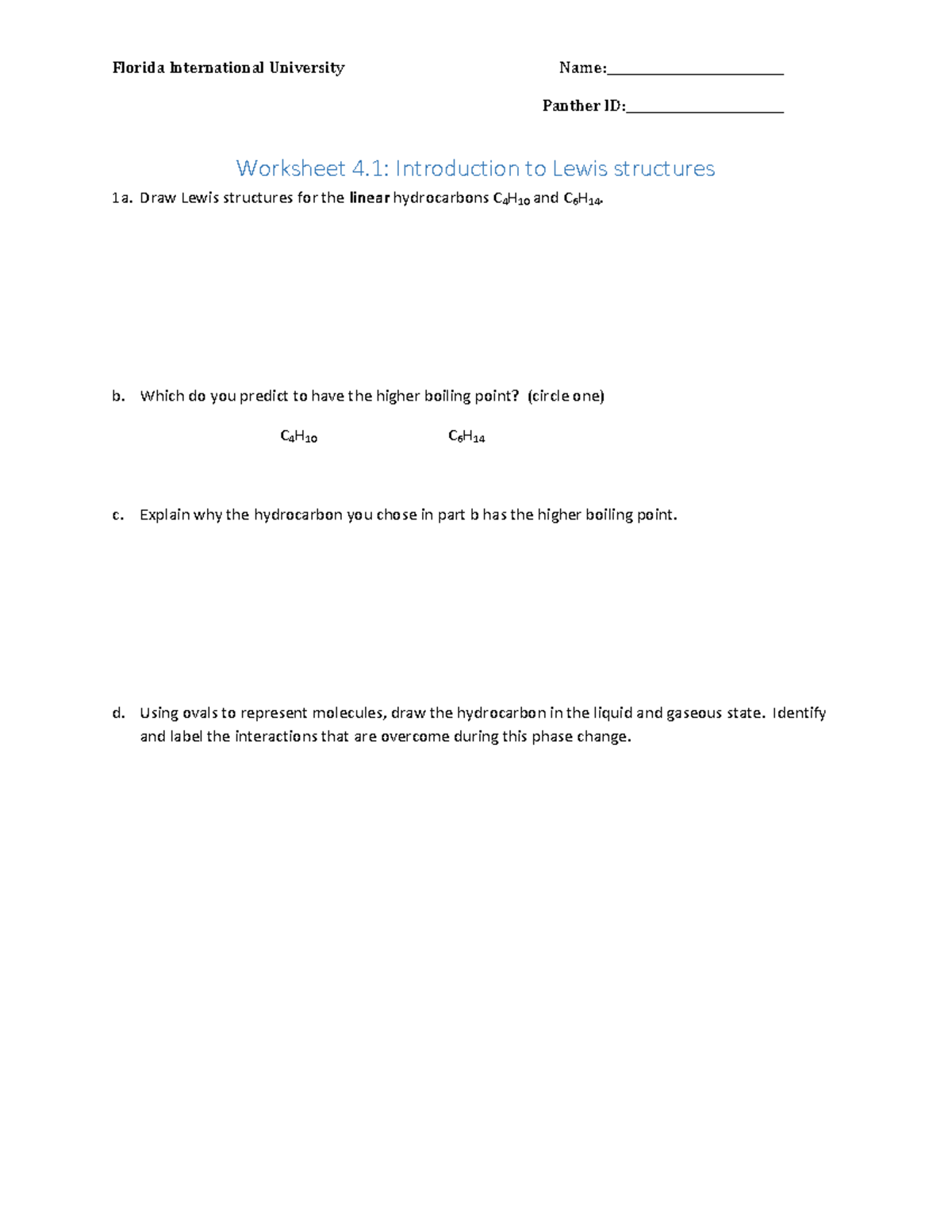 Worksheet 4.1 Introduction to Lewis structures - Florida International ...