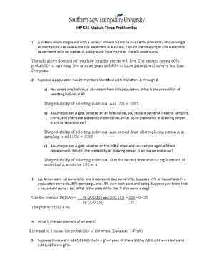 IHP 525 Module Three Problem Set - Let us assume this statement is ...