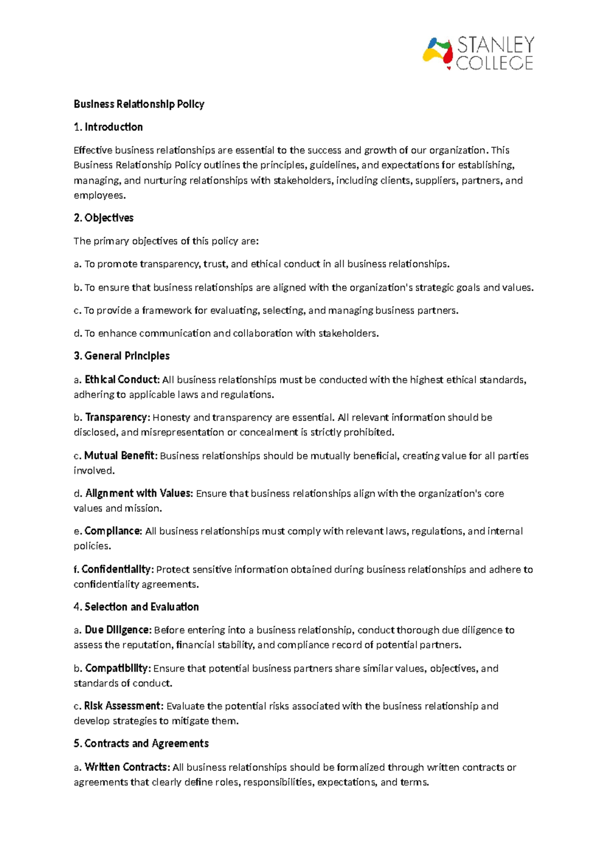 Business Relationship Policy - Business Relationship Policy ...