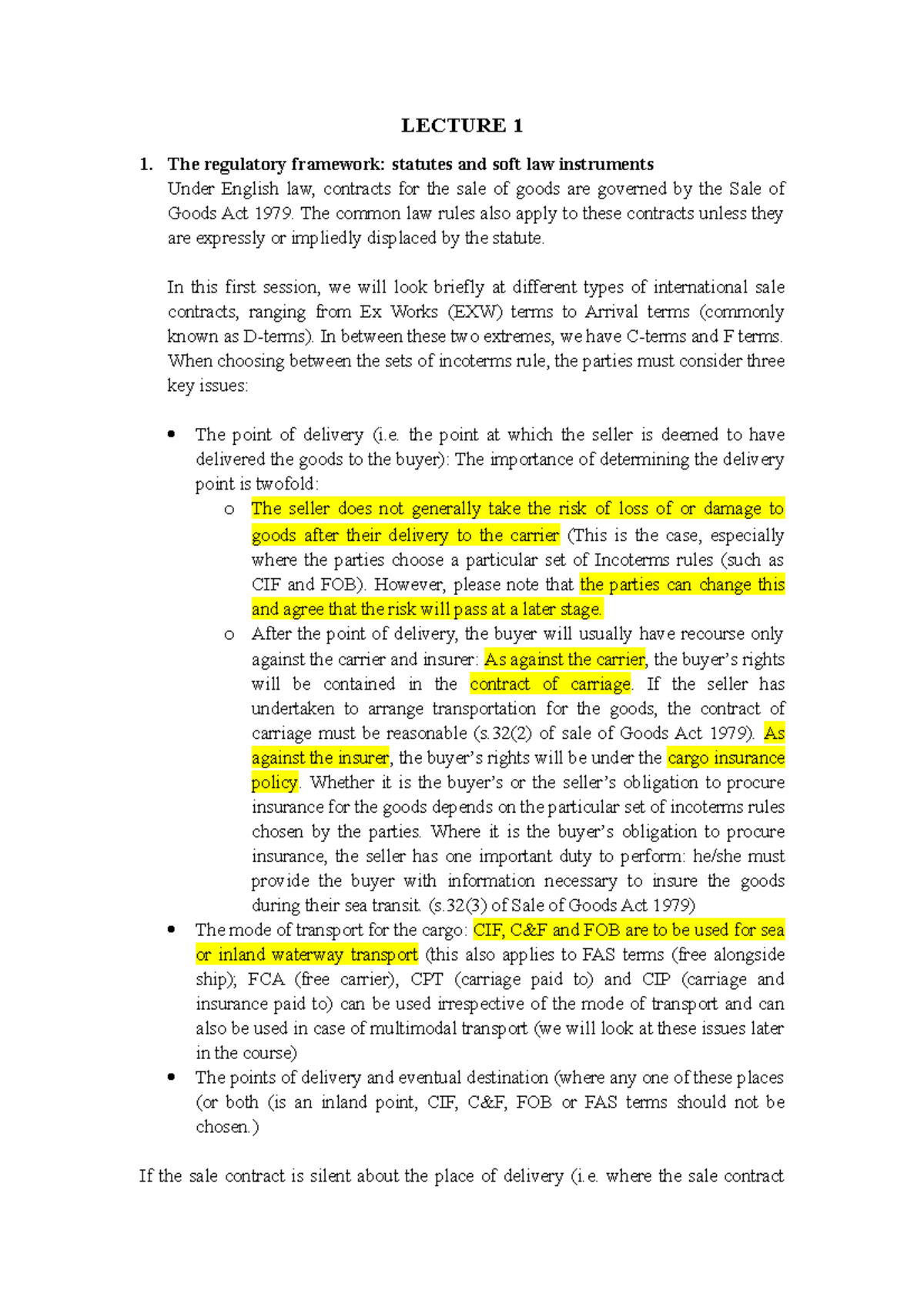 Lecture 1 - trade law - LECTURE 1 The regulatory framework: statutes ...