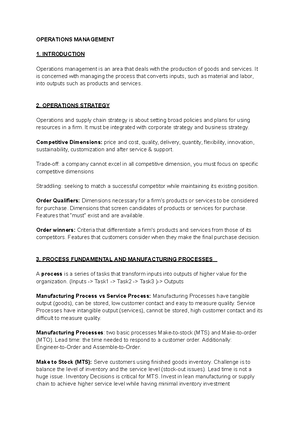 Final Operations Management Notes - Operations Strategy Operations ...