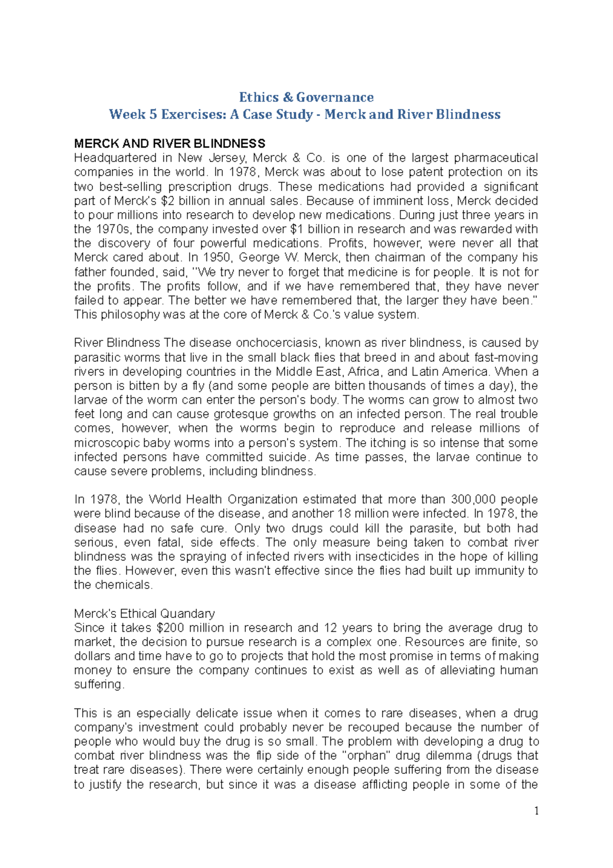 E&G Week 5 Exercise - Ethics & Governance Week 5 Exercises: A Case ...