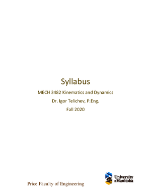 Practice question 4 Kinematics and Dynamics MECH 3482 - MECH 3482 Kinematics & Dynamics Fall ...