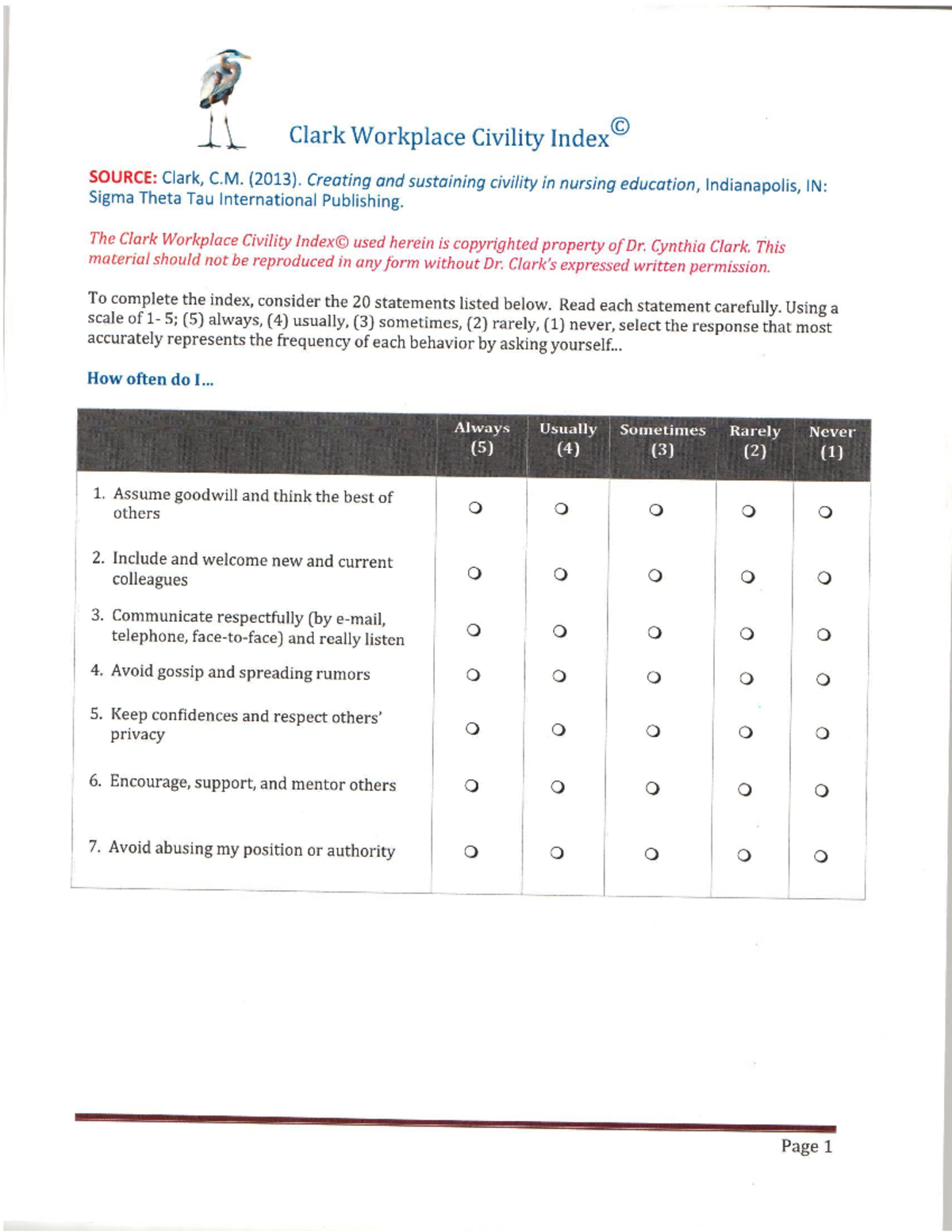 Grenier handouts - Good work - C Clark Workplace Civility Index SOURCE ...