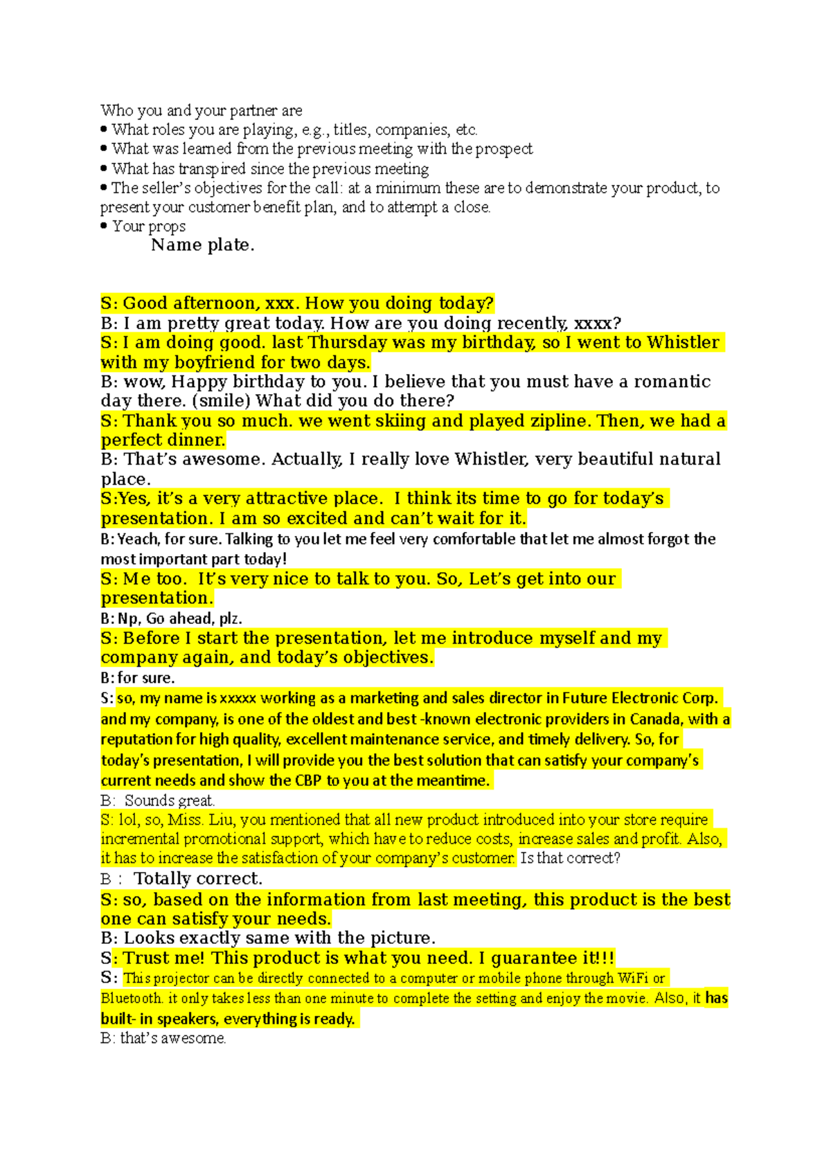 Role Play C - Role play C - Who you and your partner are What roles you ...