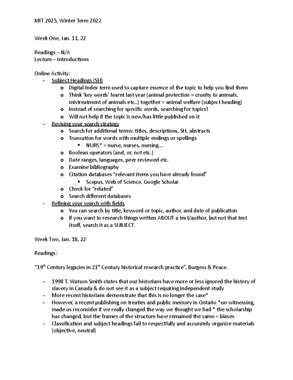 MIT 2025 Notes - Week One, Jan. 11, 22 Readings – N/A Lecture ...