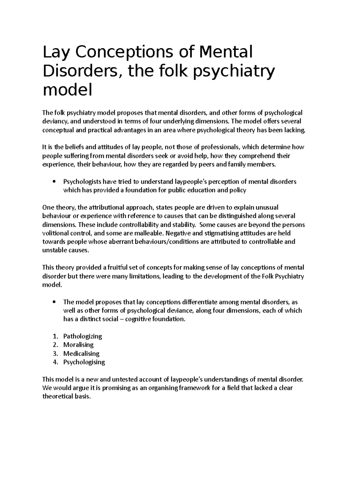 W2 Lay Conceptions of Mental Disorders, the folk psychiatry model - Lay ...