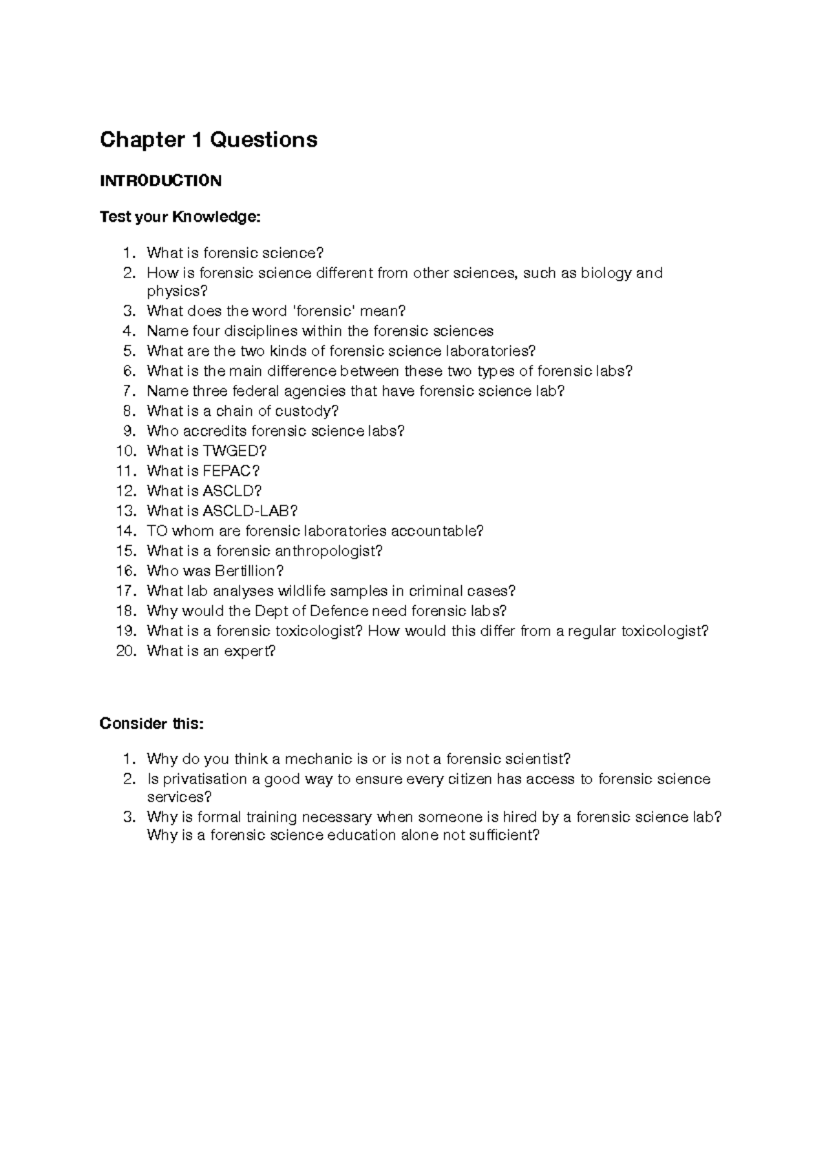 Chp 1 Questions - Fundamentals of Forensic Science - Chapter 1 ...