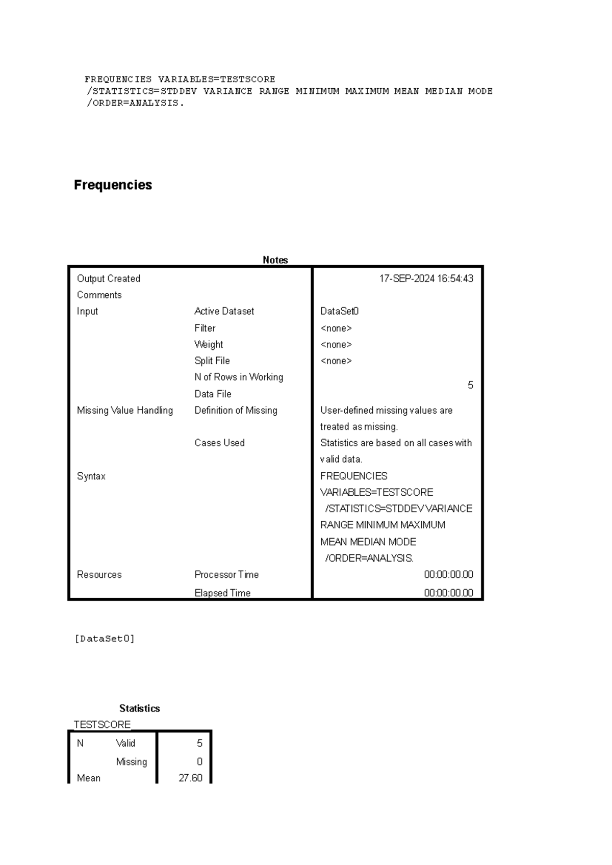 STS SPSS MATERIAL - FREQUENCIES VARIABLES=TESTSCORE /STATISTICS=STDDEV ...