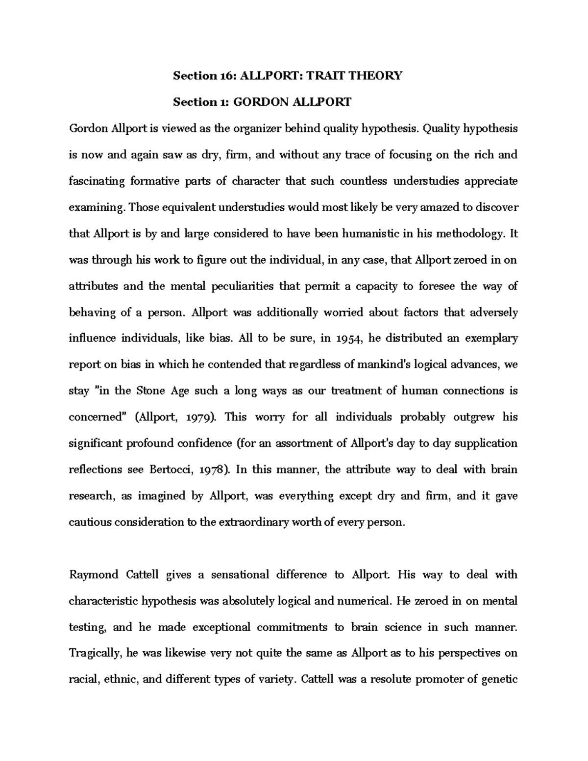 Allport- Trait- Theory - Section 16: ALLPORT: TRAIT THEORY Section 1 ...