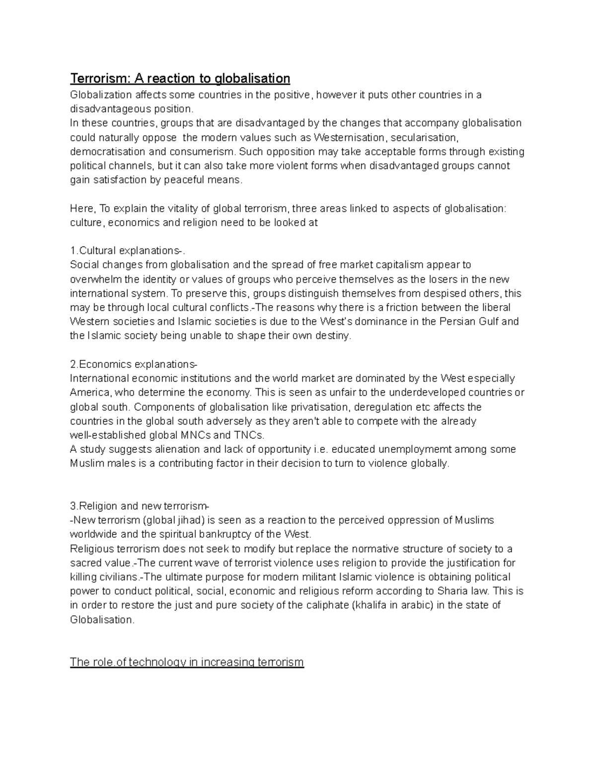 Untitled document - Terrorism notes - Terrorism: A reaction to ...