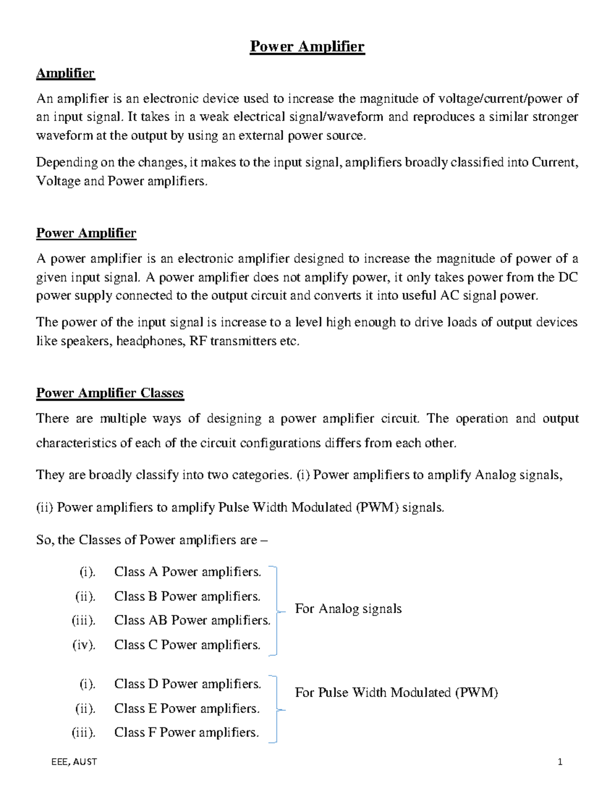 Power Amplifier - ELECTRONICS 2nd Year. Ahmed SIr, 2016-2017. - Power ...