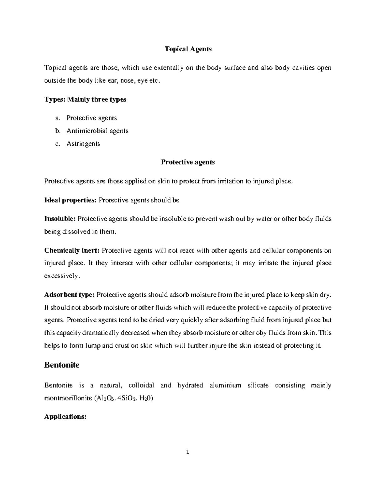 Topical-agents - pharm notes - Topical Agents Topical agents are those ...