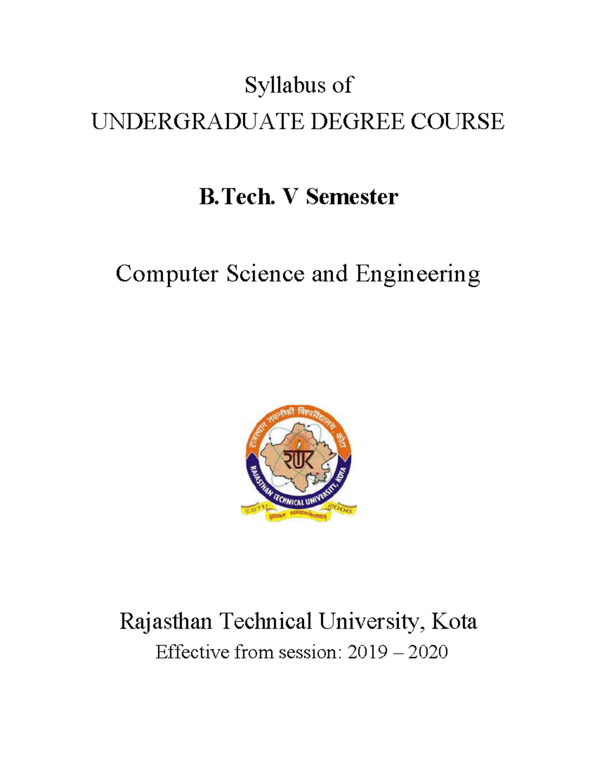 Computer Science and Engineering 03 - Syllabus of UNDERGRADUATE DEGREE COURSE B. V Semester ...
