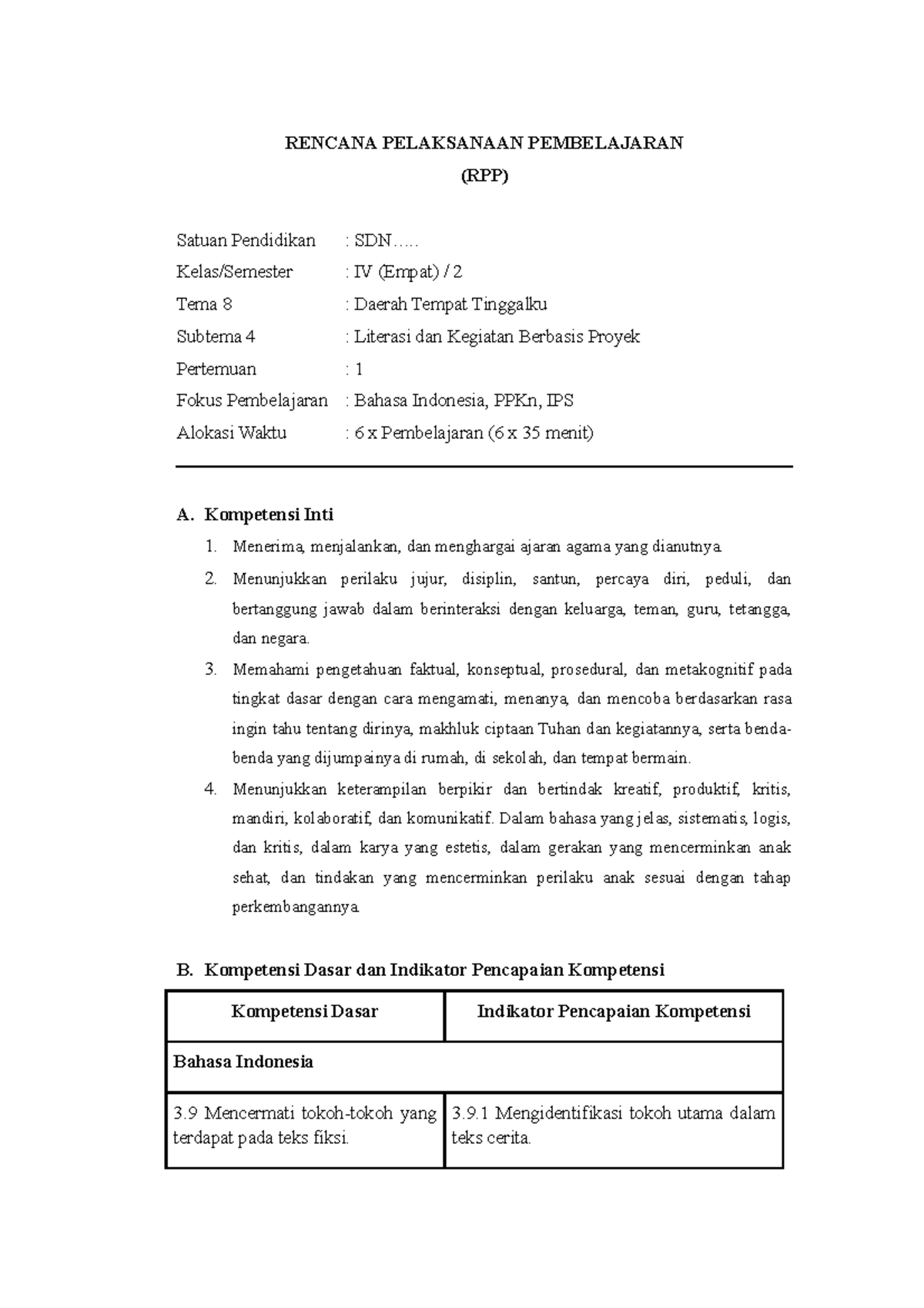 RPP Kelas 4 Tema 8 Subtema 4 Literasi dan Kegiatan Berbasis Proyek 092917 - RENCANA PELAKSANAAN ...
