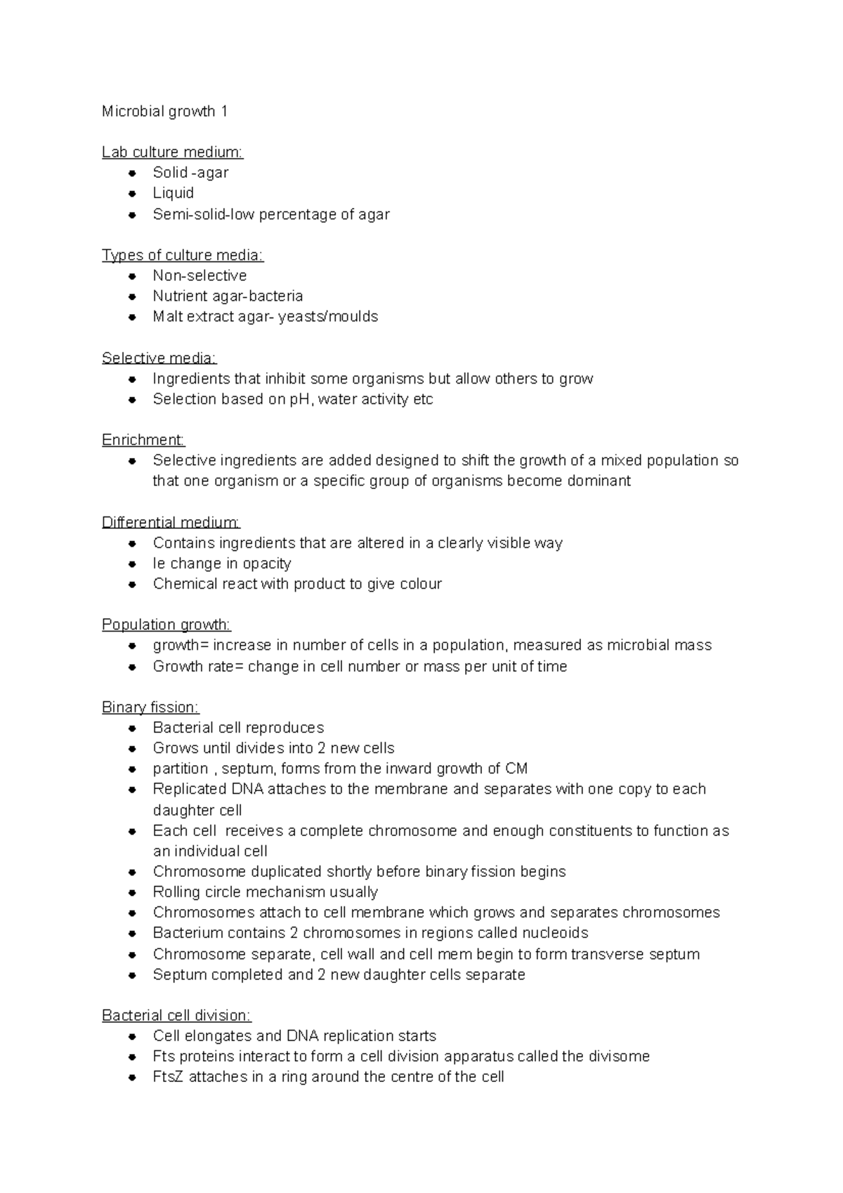 Wk5 pp1 microbiology - lecture notes - Microbial growth 1 Lab culture ...