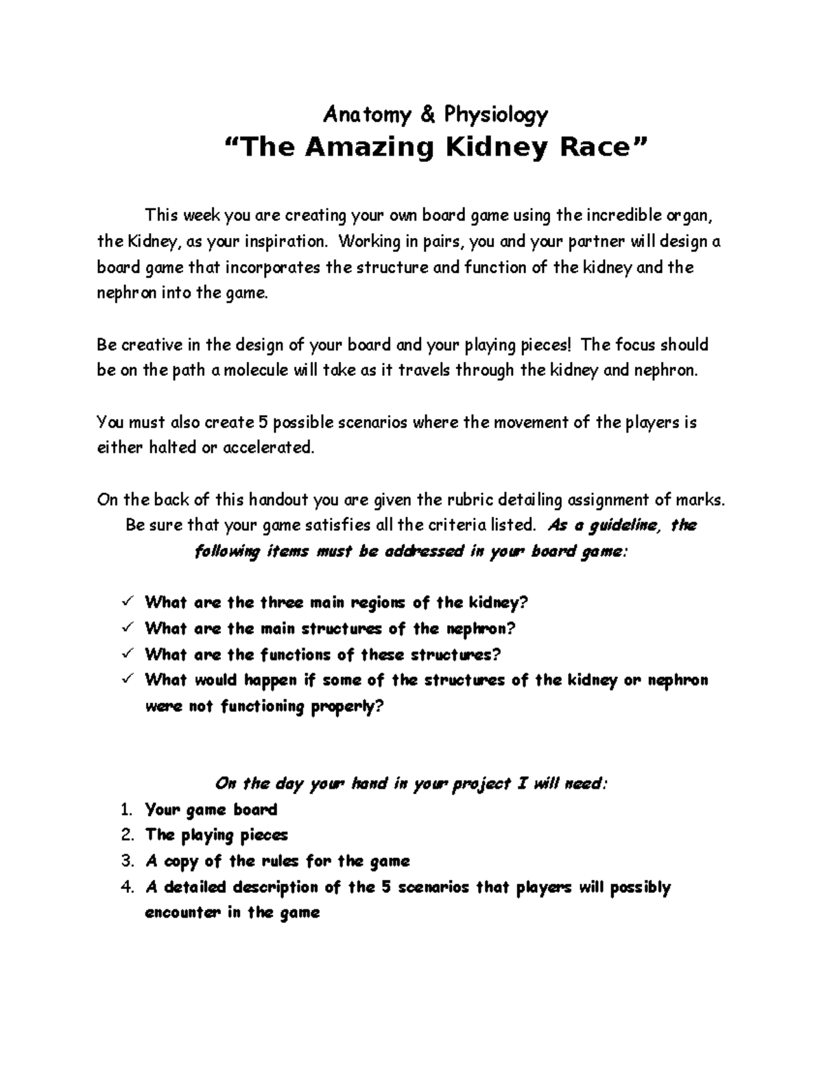 A P Urinary System board game info - Anatomy & Physiology “The Amazing ...