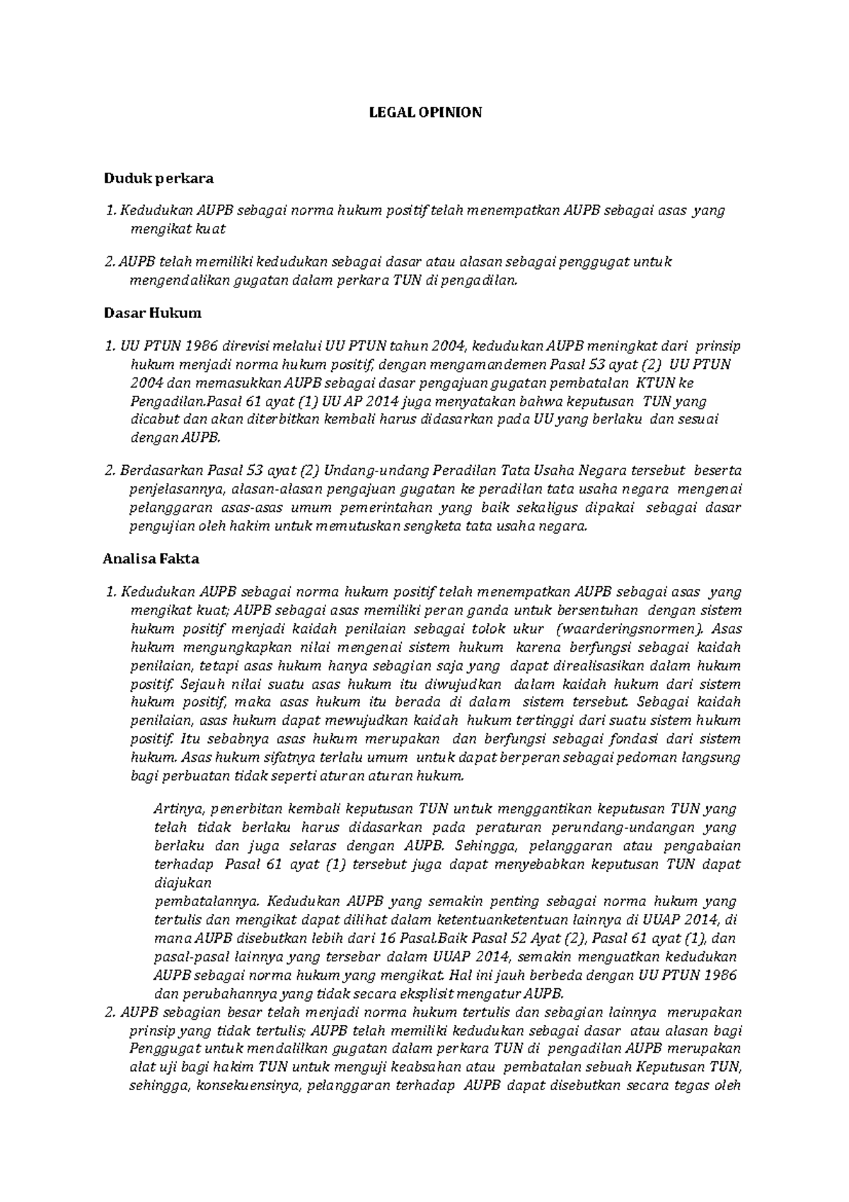 Legal opinion 2 - tugas hukum administrasi negara - LEGAL OPINION Duduk ...